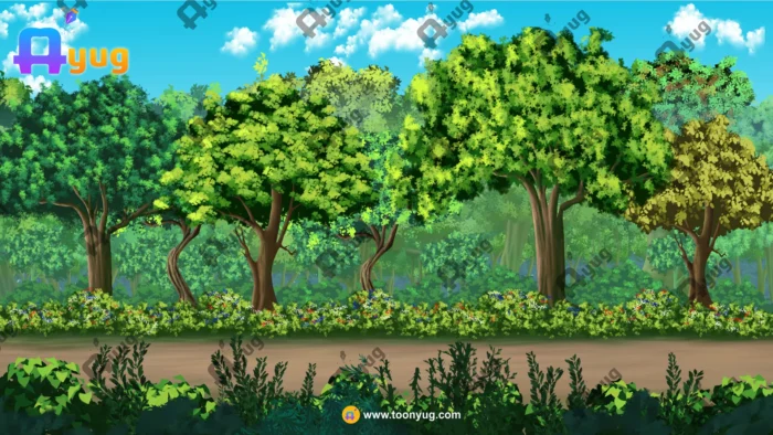Indian Jungle Path Background – Dense Forest Road with Trees & Flowers ...