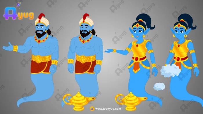 Male & Female Jinn (Genie) – Blue Magical Characters with Floating ...