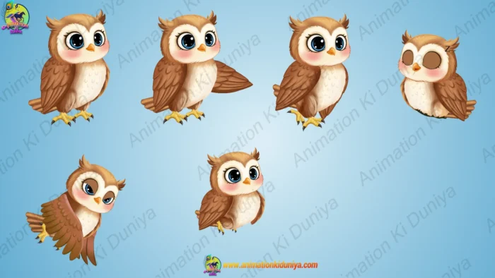 Cute Cartoon Owl Character Sheet – 2D Rigged Bird for Adobe Animate ...