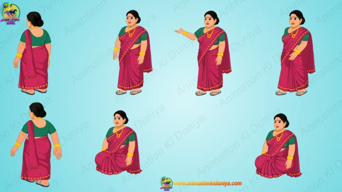 Indian Village Woman in Traditional Saree – 2D Character Pose – Toonyug ...