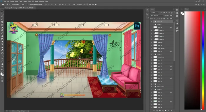 Cartoon Living Room Interior with Balcony View – Toonyug Animation