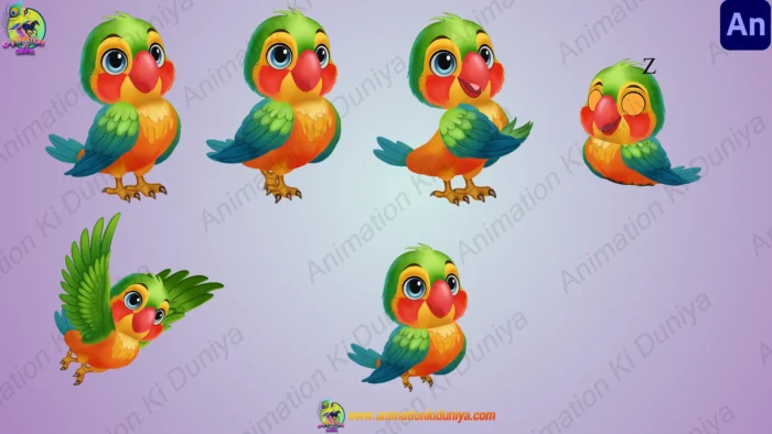 2D Cute Colorful Parrot Character – Fully Rigged with 6 Animations ...