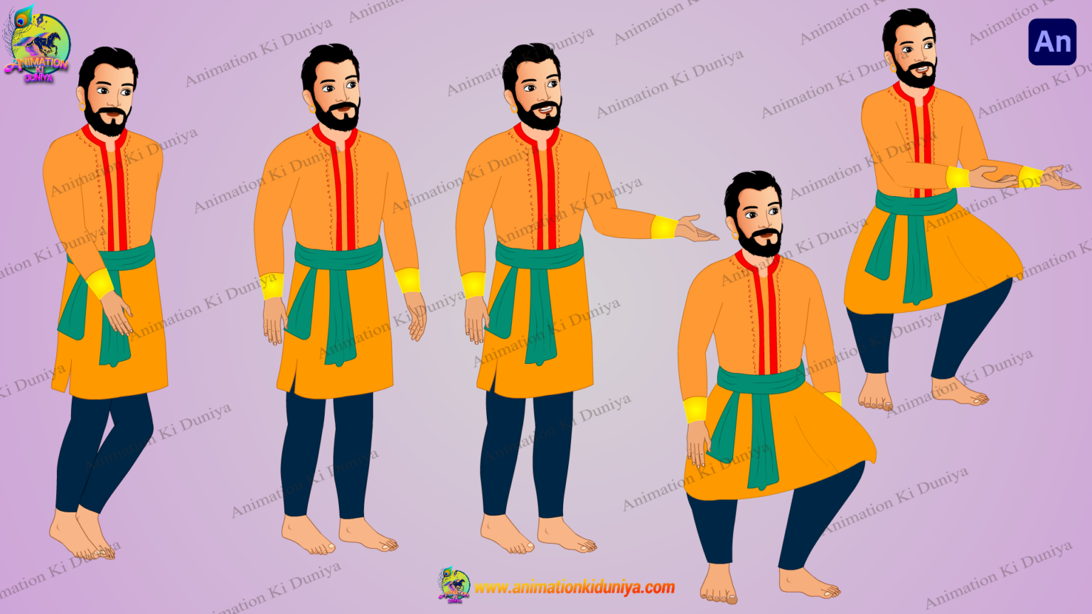 Young Indian Man Character Design – 2D Vector Rigged Action Asset ...