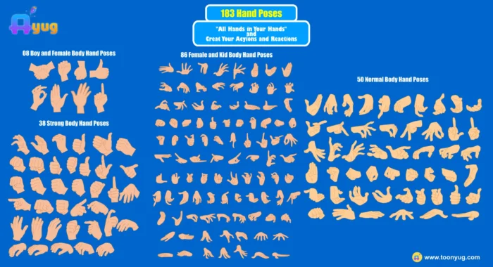 183 Free Premium Hand Poses Pack for 2D Animation – Ultimate Gesture ...
