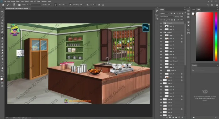 2D Cartoon Kitchen Interior Background – Traditional Indian Village ...