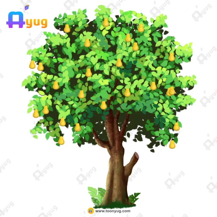 Indian Pear Fruit Tree Vector – Nashpati Ka Ped with Yellow Fruit ...