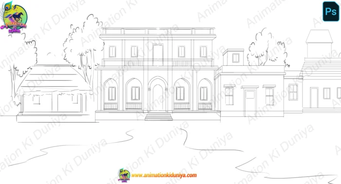 2D Cartoon Village Mansion Background – Indian Haveli & Rural Houses ...